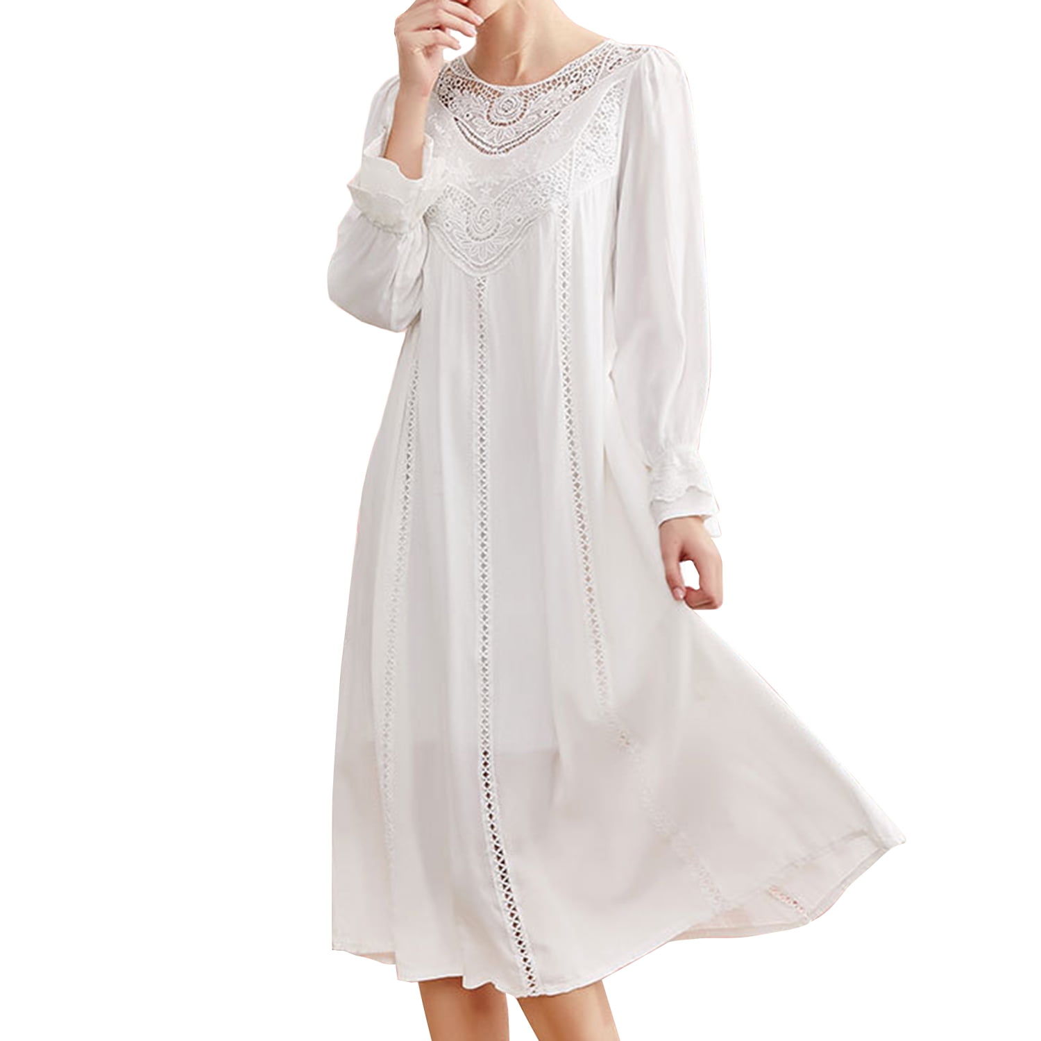 Homgro Women's Long Sleeve Nightgown Cotton Sleep Dress A line Layered ...