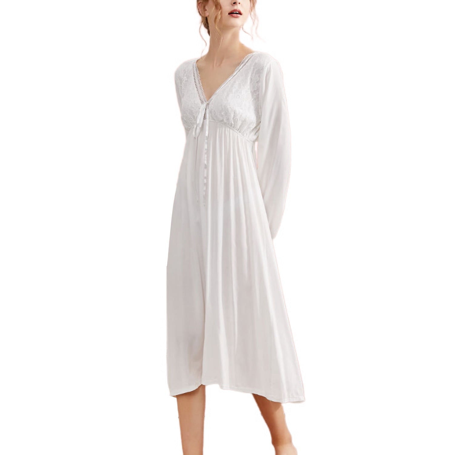 Defitshape Women's Long Sleeve Nightgown Ladies Soft Cotton Long ...