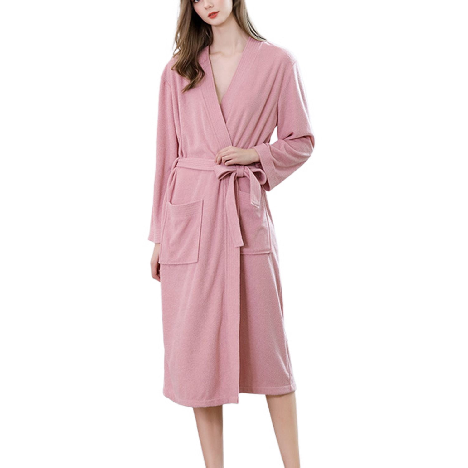 Homgro Women's Long Terry Cloth Robe Lightweight Long Sleeve Midi ...