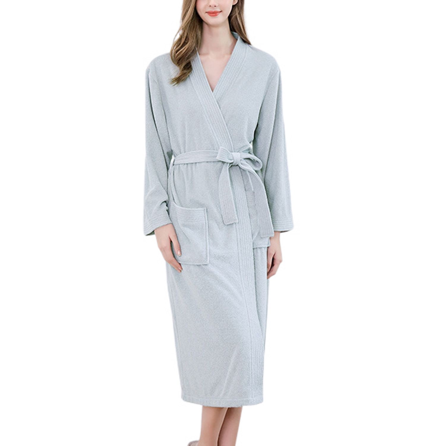 Homgro Women's Long Terry Cloth Robe Lightweight Long Sleeve Midi ...