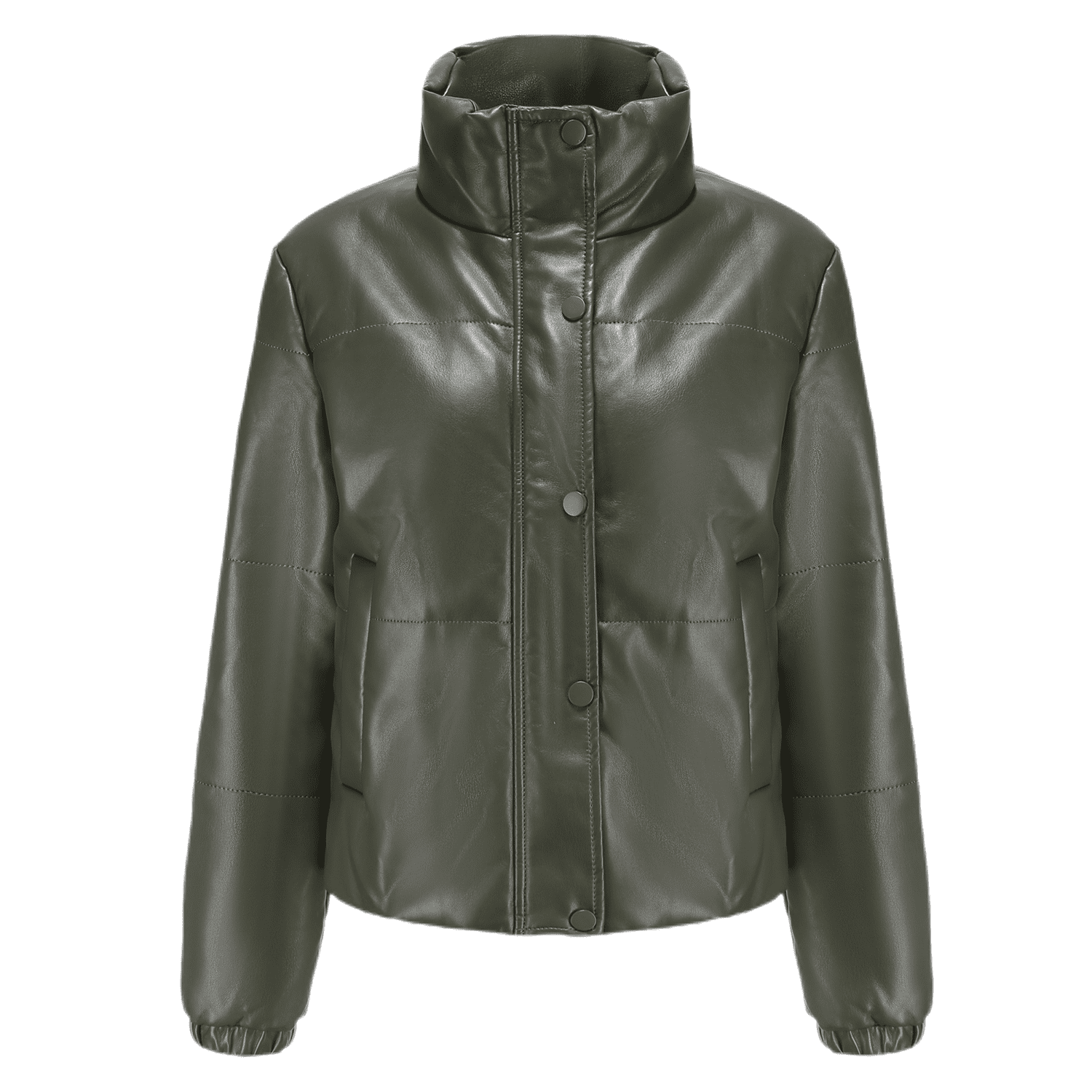 Defitshape Women's PU Leather Jacket Faux Suede Cropped Puffer Bomber ...