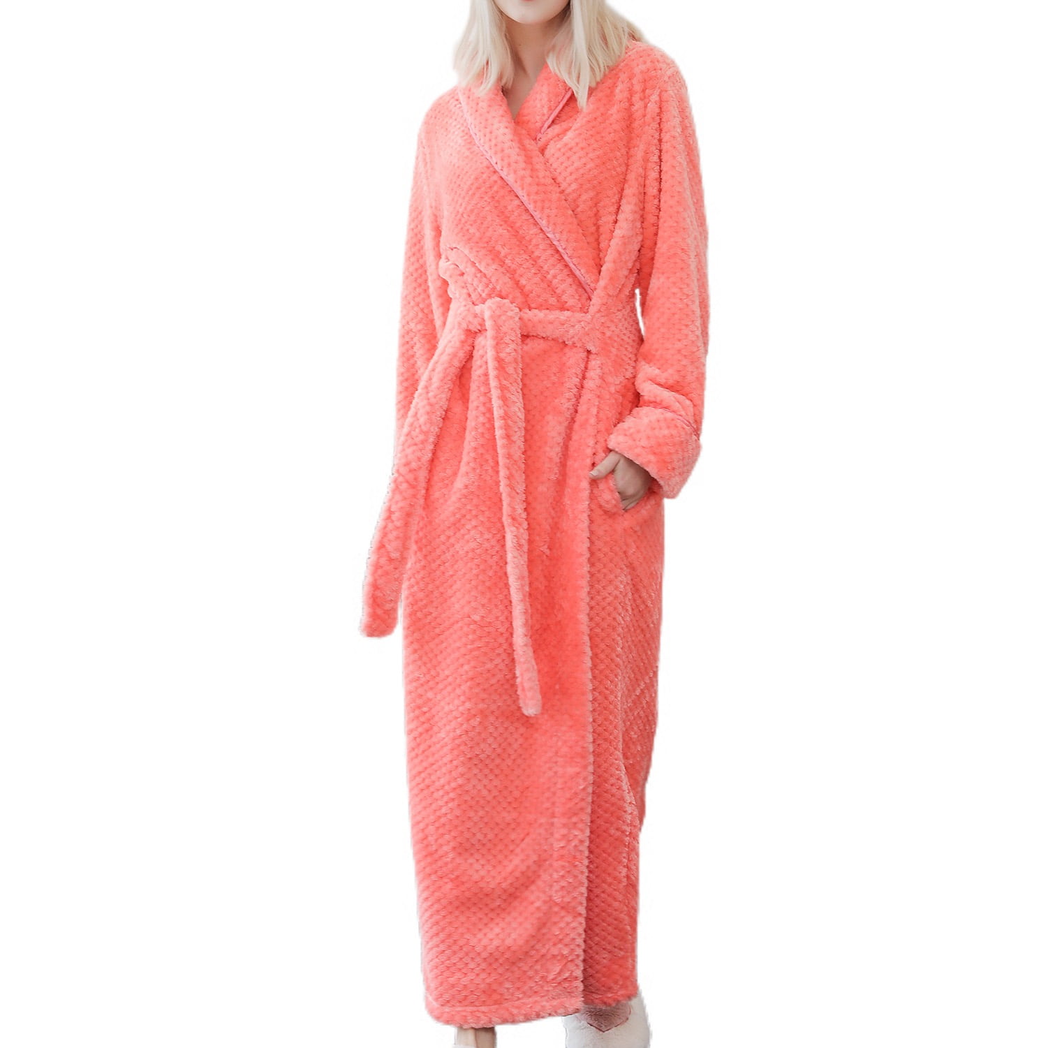 Homgro Women's Plush Long Robe Soft Cozy Long Sleeve Full Length Fuzzy ...