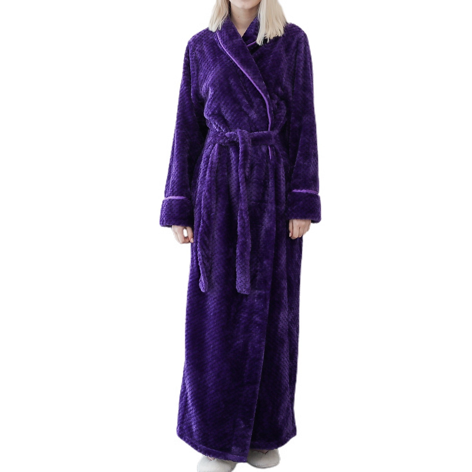 Homgro Women's Plush Long Robe Soft Cozy Long Sleeve Full Length Fuzzy ...