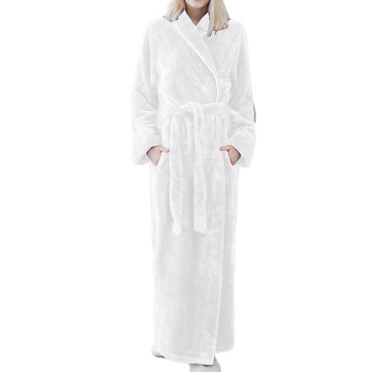 Defitshape Women's Plush Long Robe Soft Cozy Long Sleeve Full Length ...