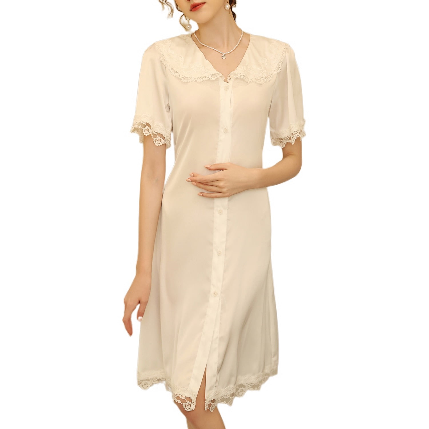 Homgro Women's Satin Nightgown Summer Short Sleeve Pajama Dress ...