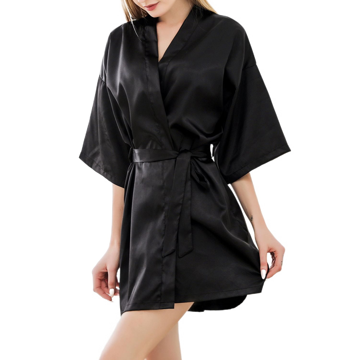 Homgro Womens Satin Robe Lightweight Bathrobe House Silky Thin Belted
