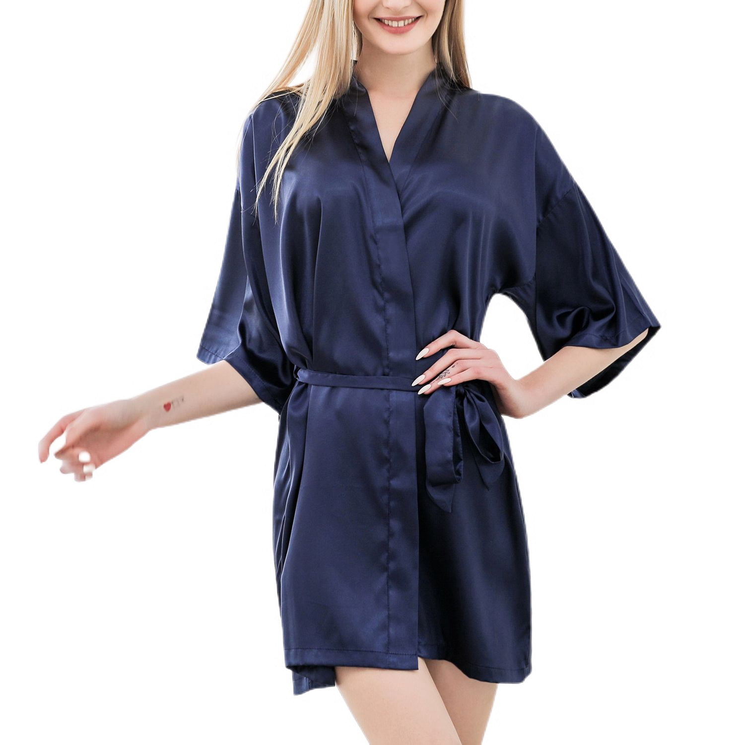 Homgro Womens Satin Robe Lightweight Bathrobe House Silky Thin Belted