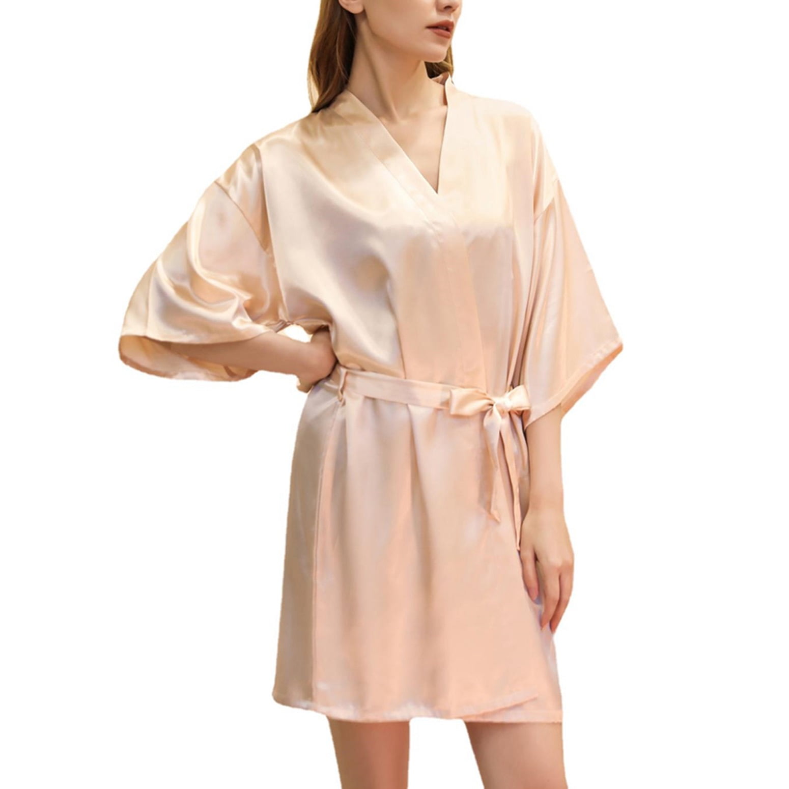 Defitshape Women's Satin Robe Sexy Short Silk Bath Robe Soft Comfy ...