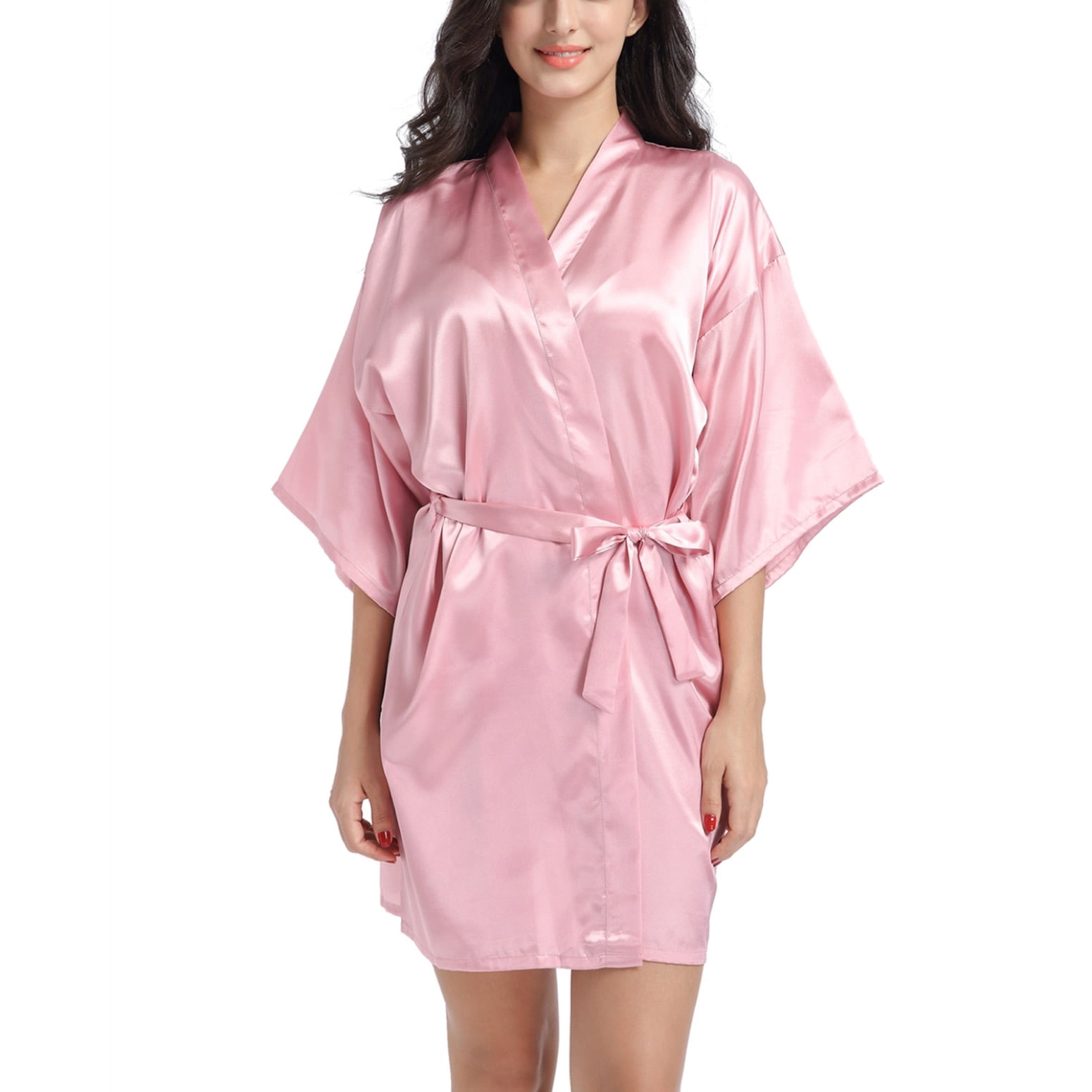 Defitshape Women's Satin Robe Sexy Short Silk Bath Robe Soft Comfy ...
