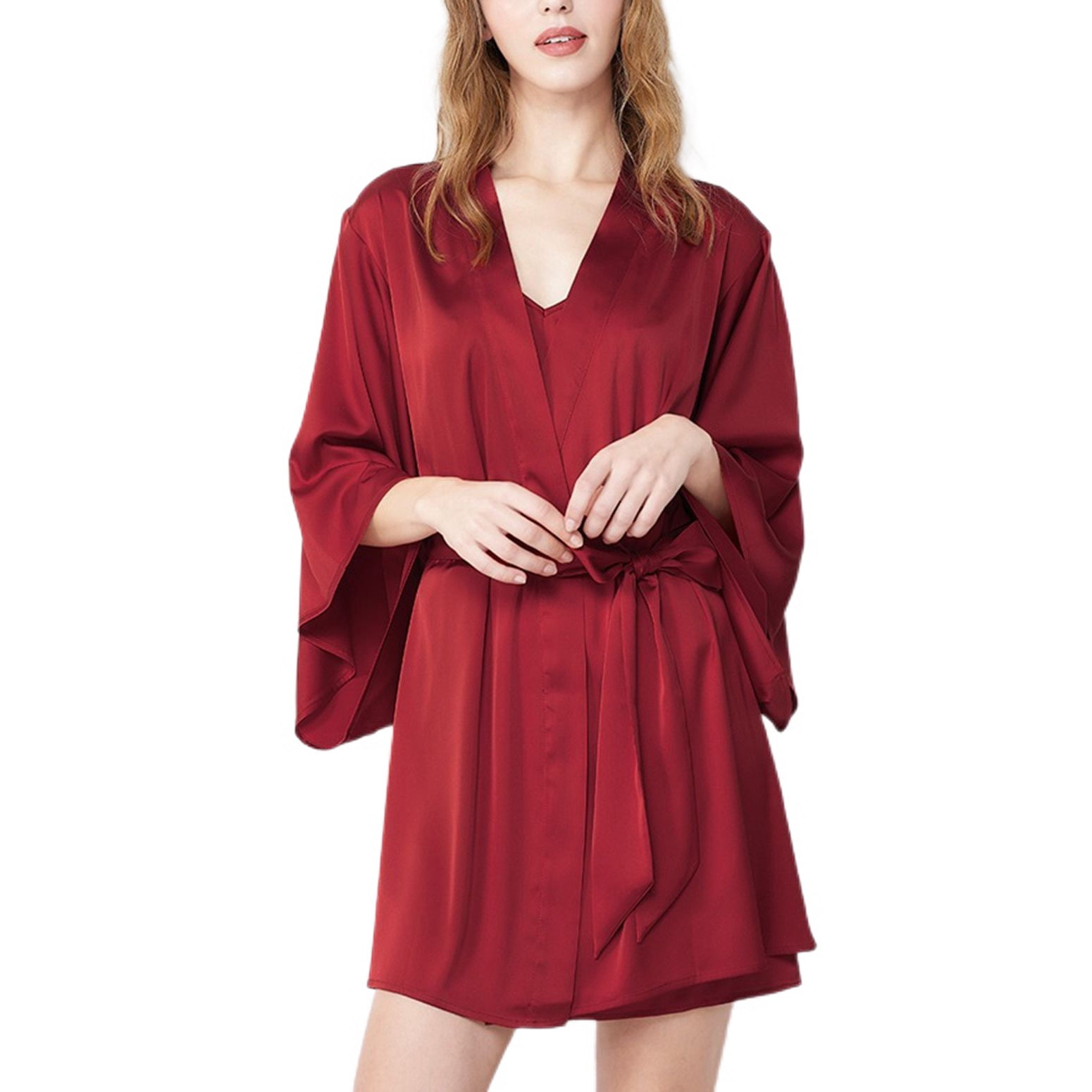Defitshape Women's Satin Robe Summer Soft Lightweight Cozy Bride Bath ...