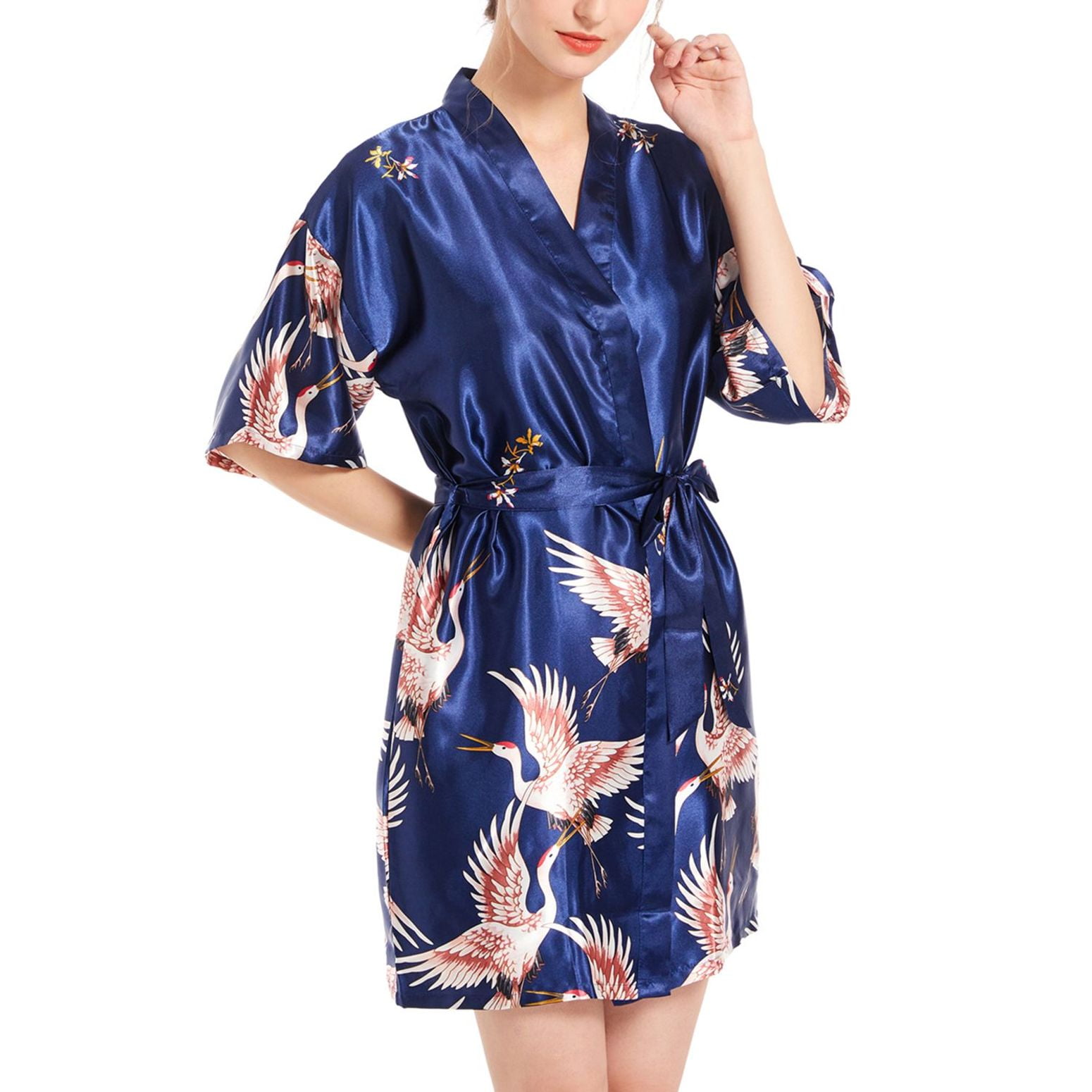 Homgro Womens Satin Robes Soft Bathrobe Sexy Bride Short Sleeve Summer