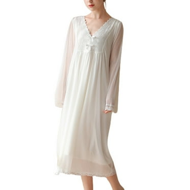 Homgro Women's Cotton Victorian Nightgown Lace Bishop Long Sleeve Sleep ...