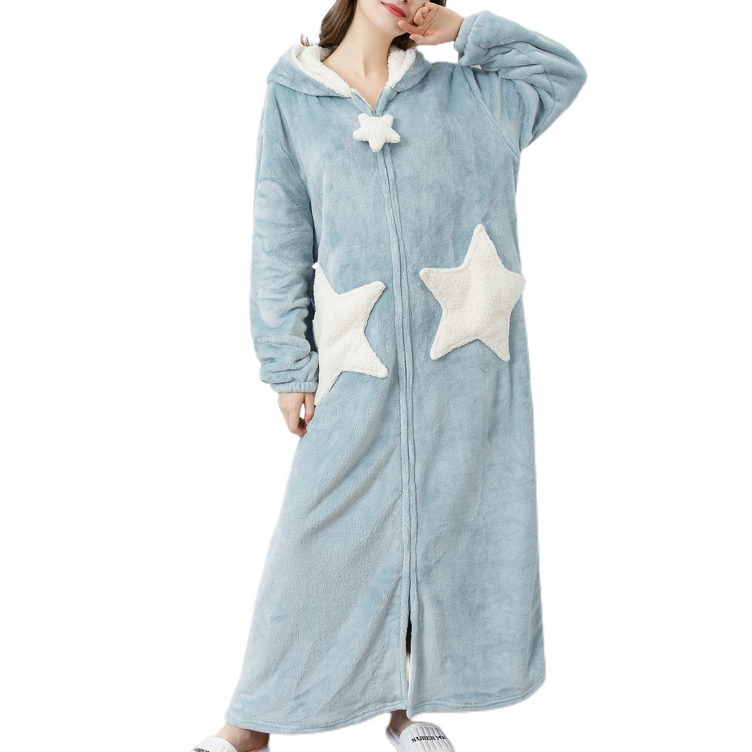 Defitshape Women's Sherpa Fleece Robe House Coat Hoodie Flannel Fuzzy ...