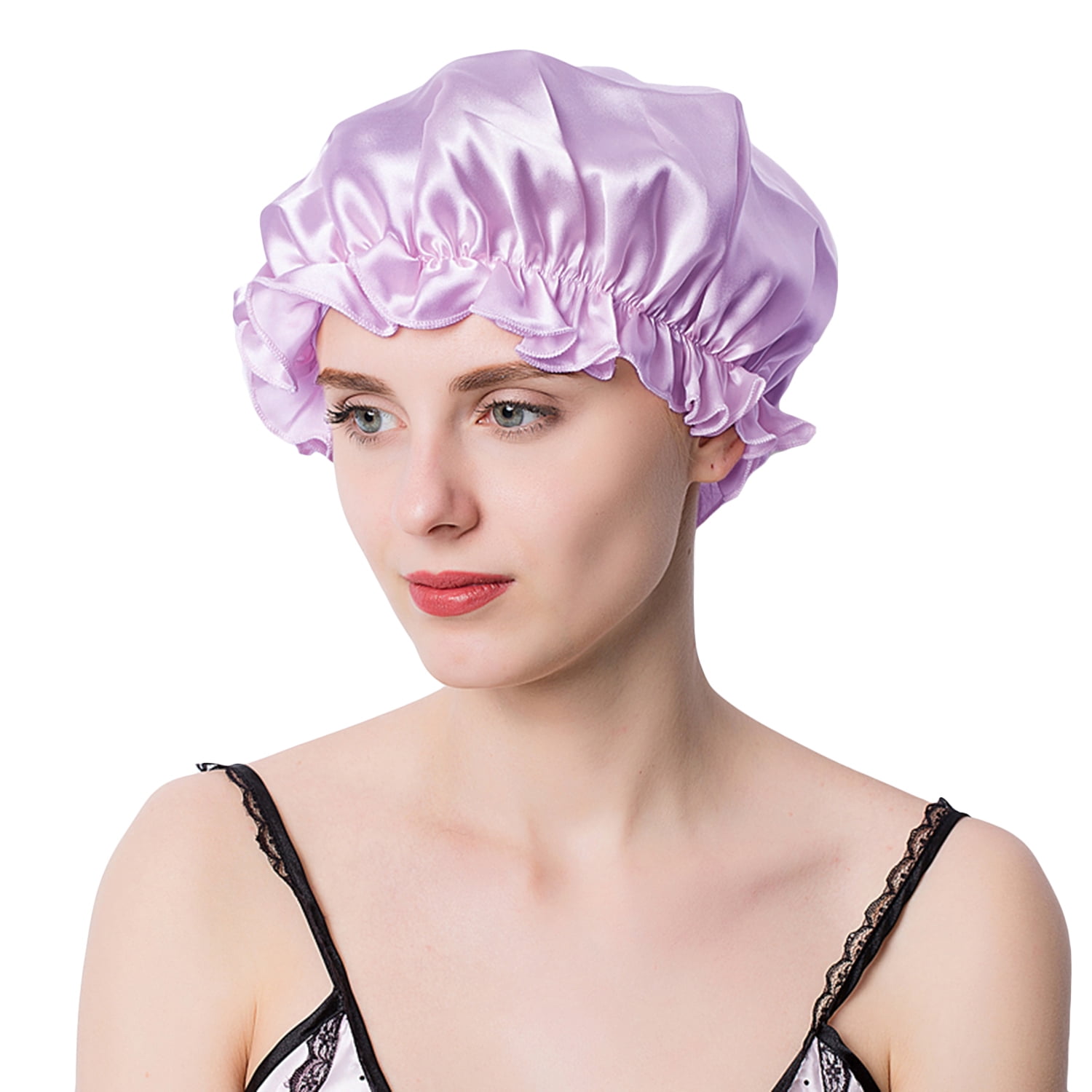 Defitshape Women's Silk Hair Bonnet Summer Spa Nightcap Bath Pintuck ...