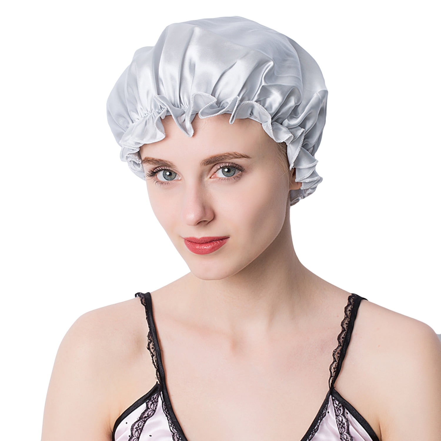 Defitshape Women's Silk Hair Bonnet Summer Spa Nightcap Bath Pintuck ...