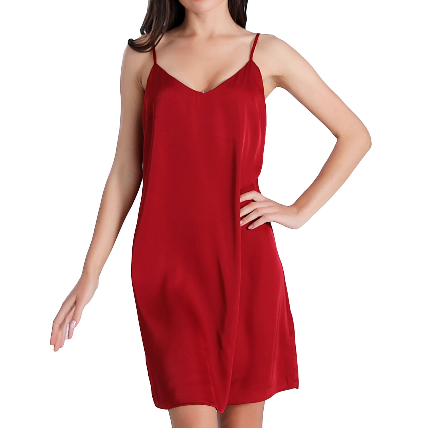 Defitshape Women's Silk Nightgown Summer Soft Satin Loungewear Silky ...