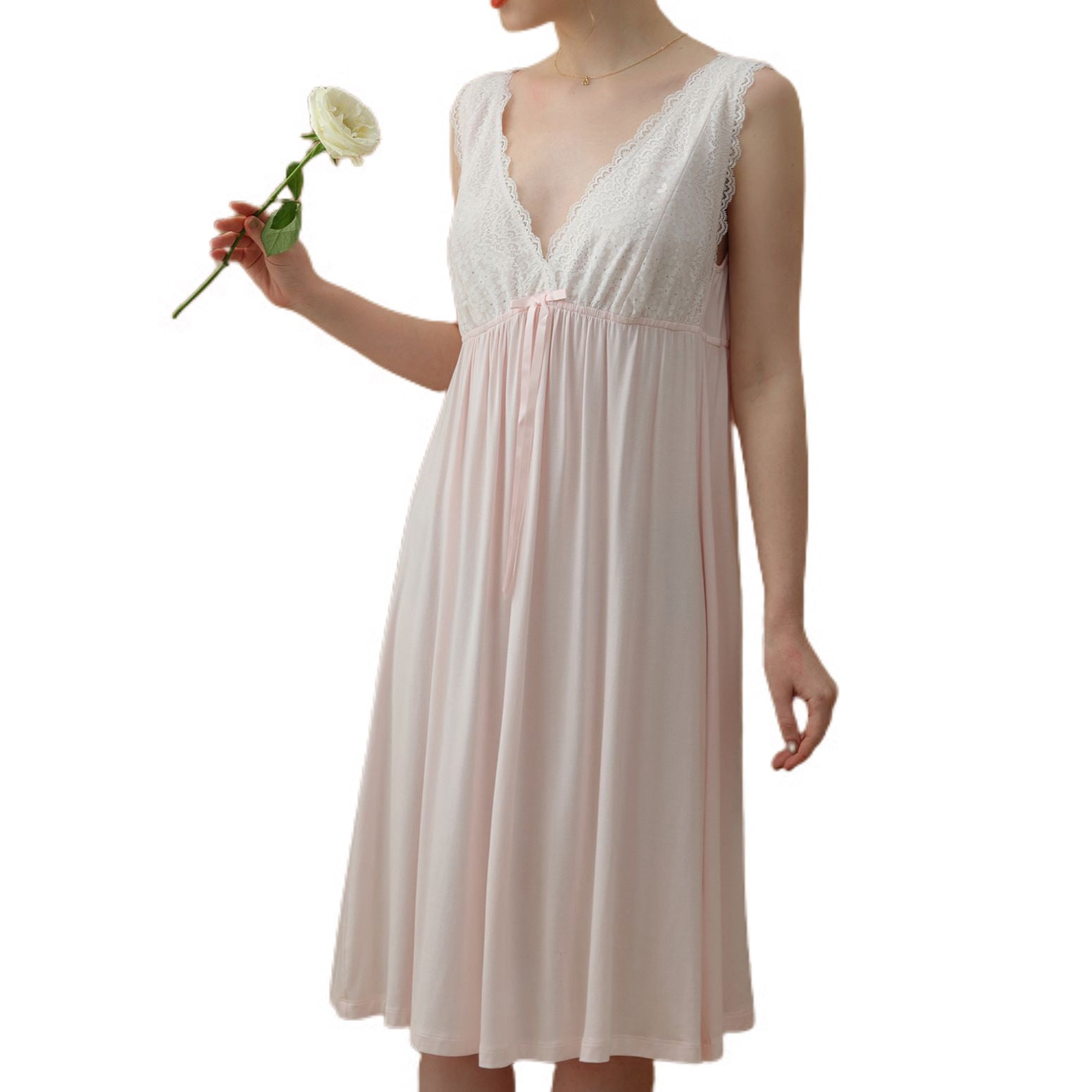 Defitshape Women's Sleeveless Victorian Nightgown Summer Soft Lace Pj ...