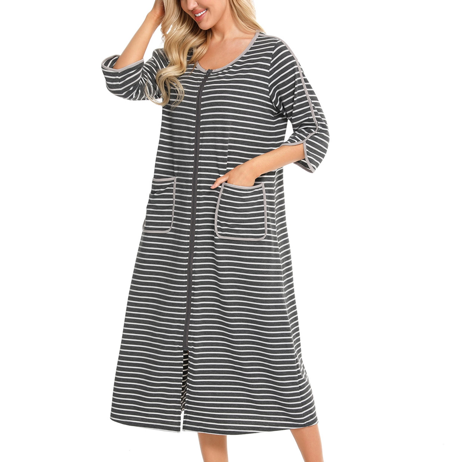 Defitshape Women's Soft House Dress Zip Up Robes House Coat Cotton ...