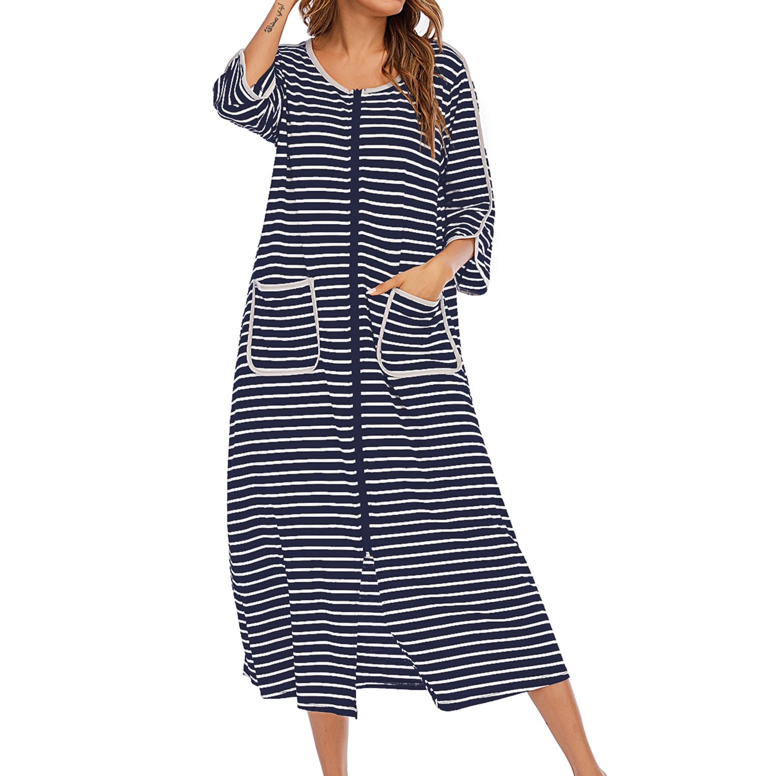 Defitshape Women's Soft House Dress Zip Up Robes House Coat Cotton ...