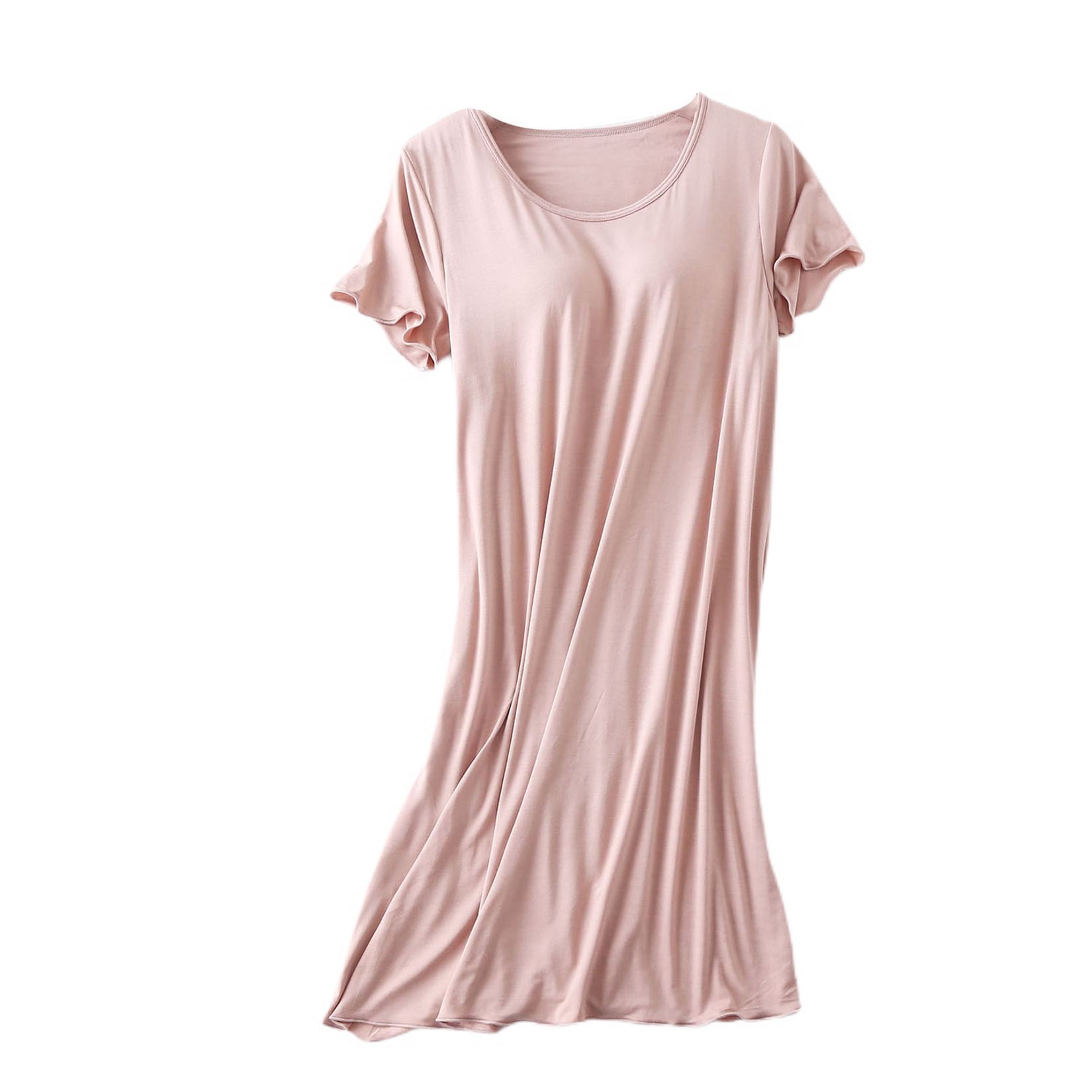 Defitshape Women's Soft Nightgown Frilly Short Sleeve Comfy Midi ...