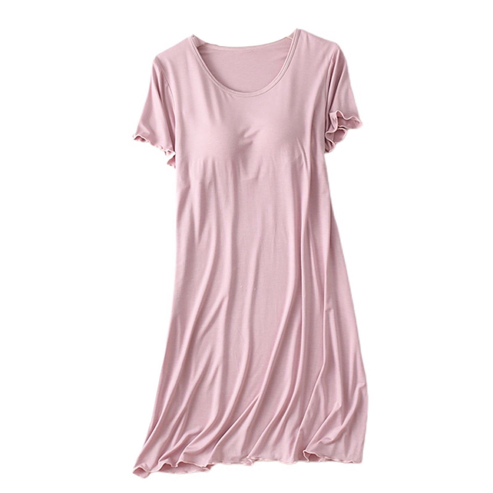 Defitshape Women's Soft Nightgown Frilly Short Sleeve Comfy Midi ...