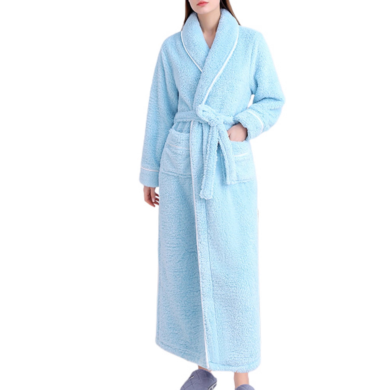 Homgro Women's Terry Cloth Robe Winter Cozy Long Sleeve V Neck Shawl ...