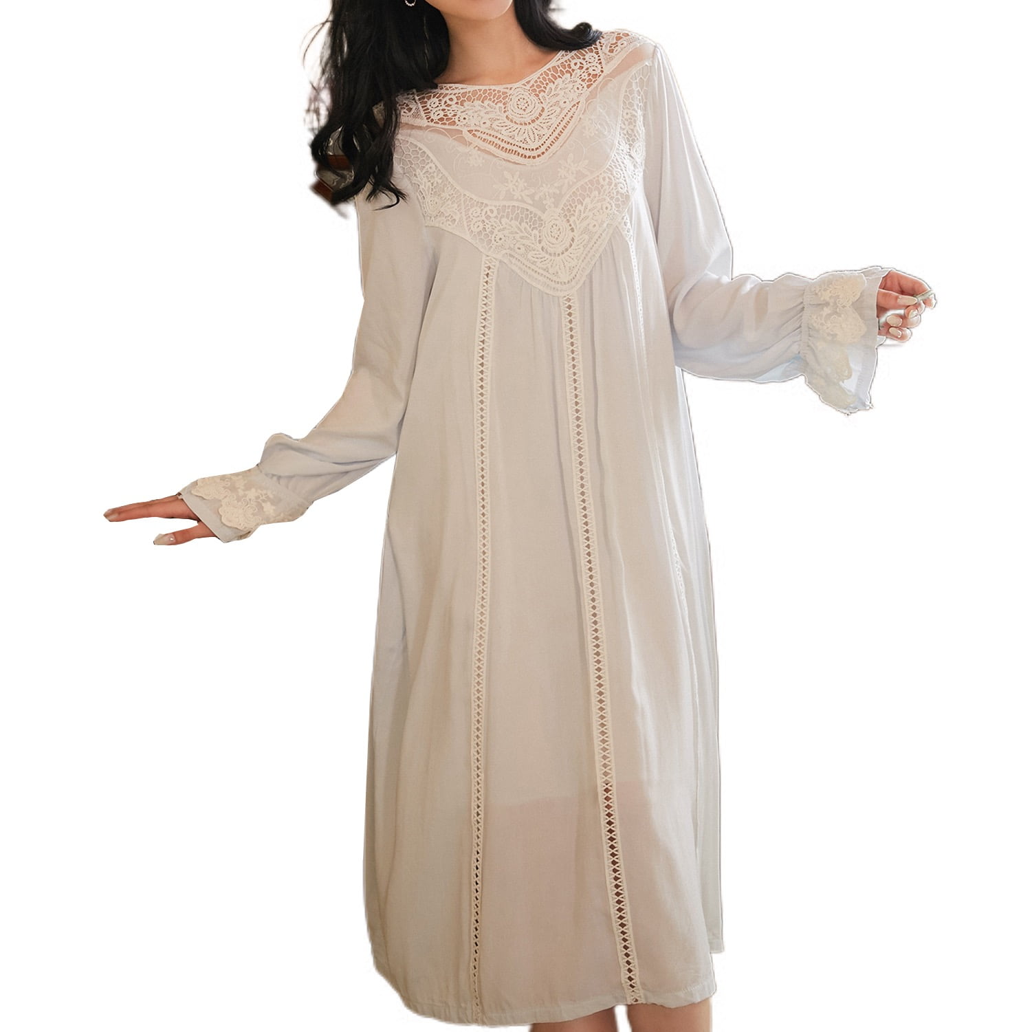 Defitshape Women's Victorian Nightgown Embroidered Crochet Lace Soft ...