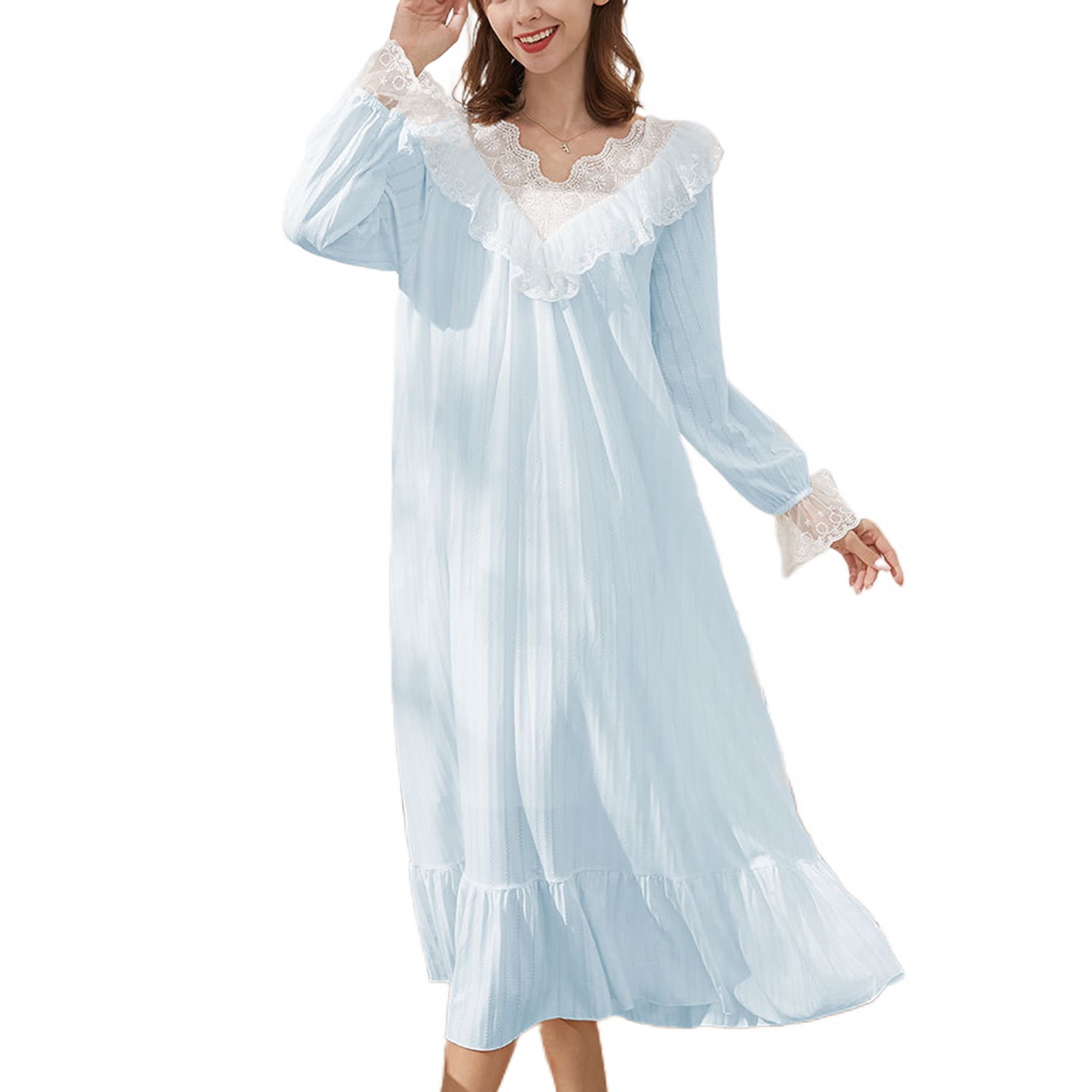 Defitshape Women's Victorian Nightgown Lounge Sleep Dress Long Sleeve ...