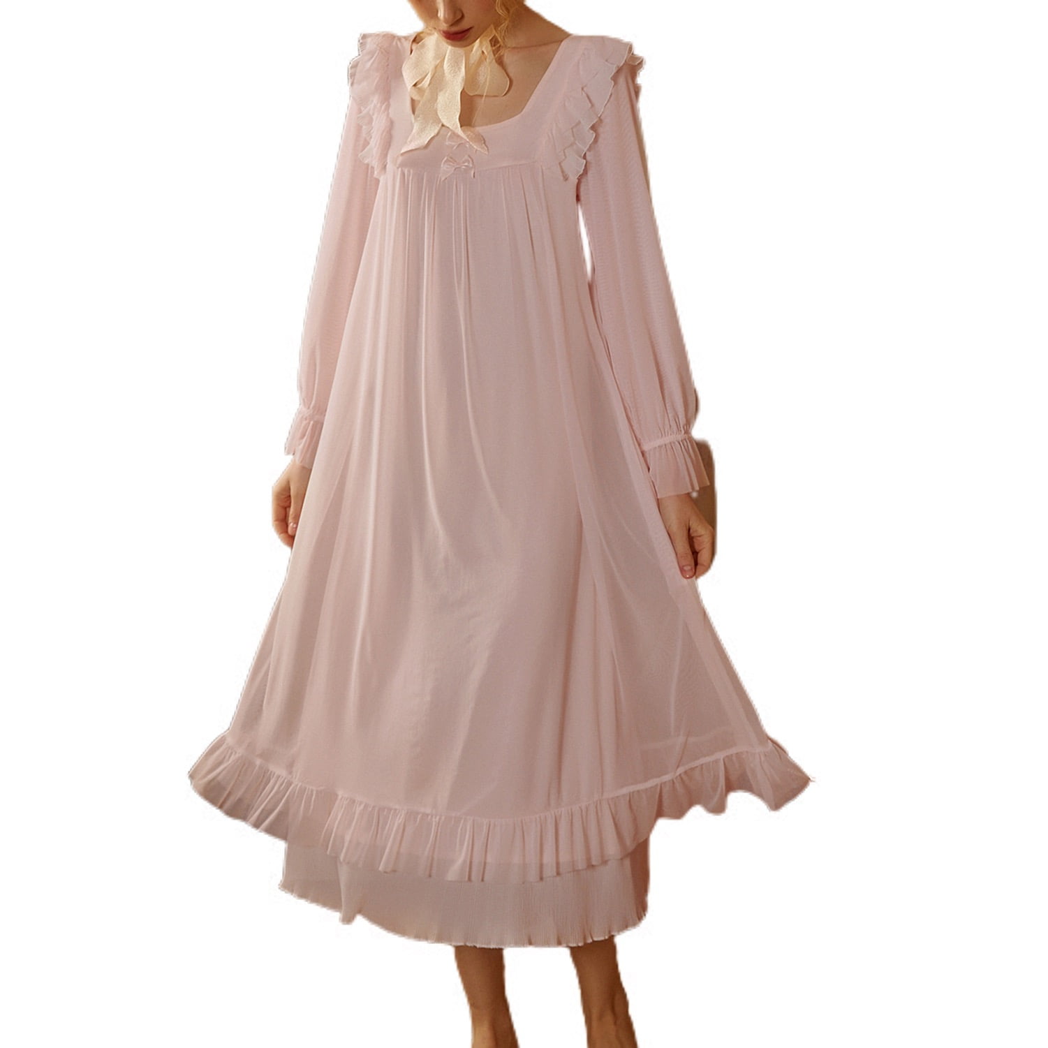 Defitshape Women's Victorian Nightgowns Vintage Ruffle Sleep Dress Maxi ...
