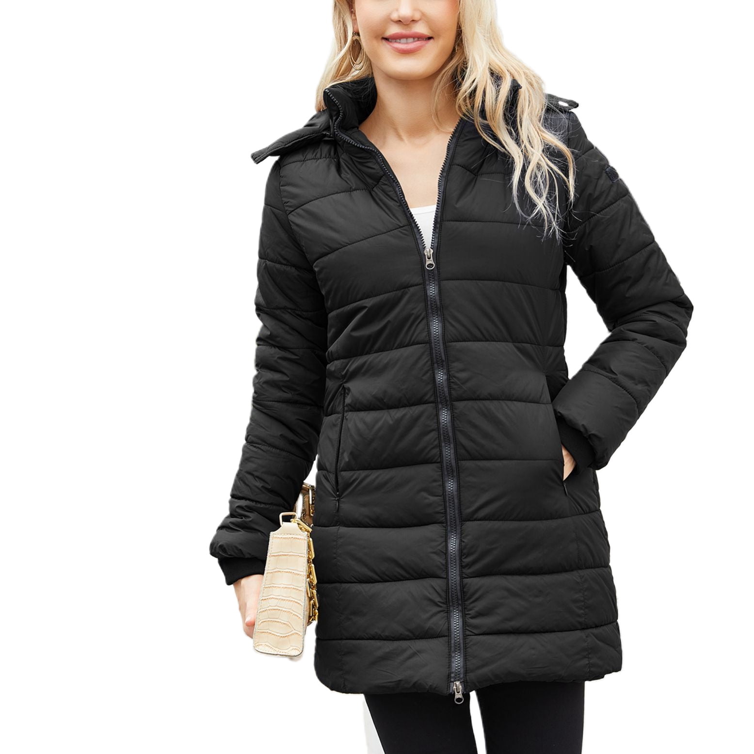 Defitshape Women's Winter Quilted Jacket Fall Outerwear Long Thick Long ...
