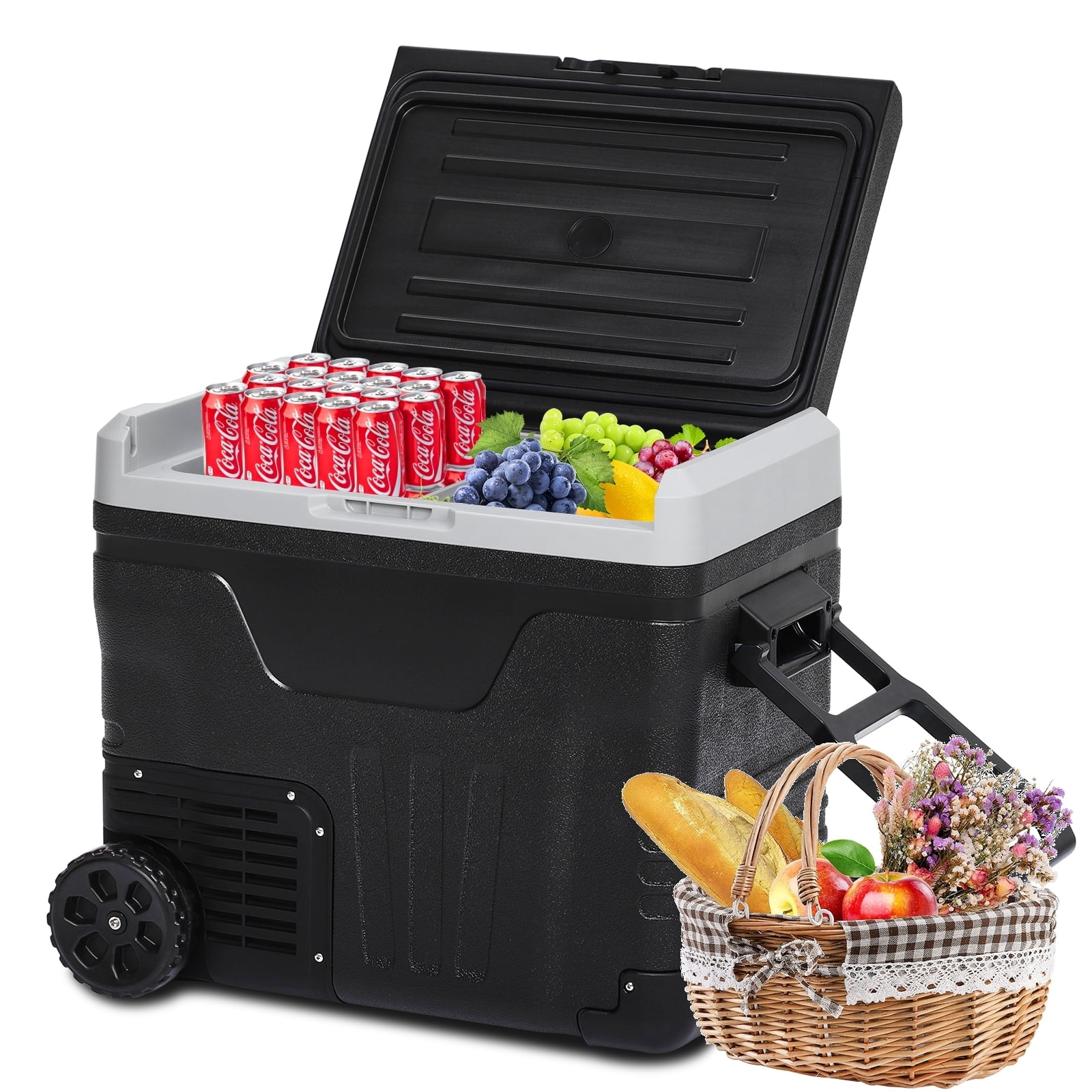 Homhougo 12V Portable Fridge Freezer with Wheels, 53 Quarts AC/DC for ...