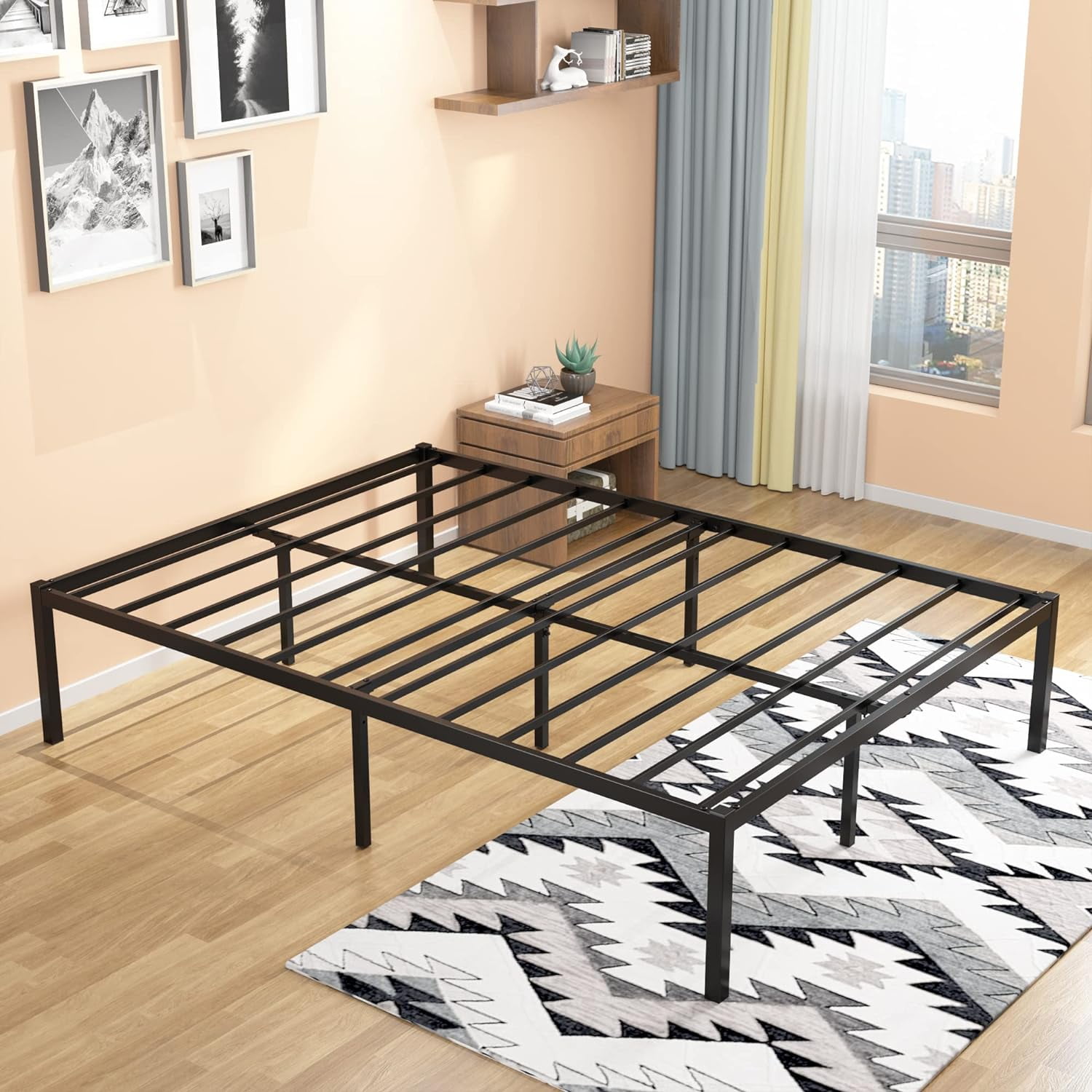 Homhougo Full Size Bed Frame, 16 Inch Metal Platform, No Box Spring ...