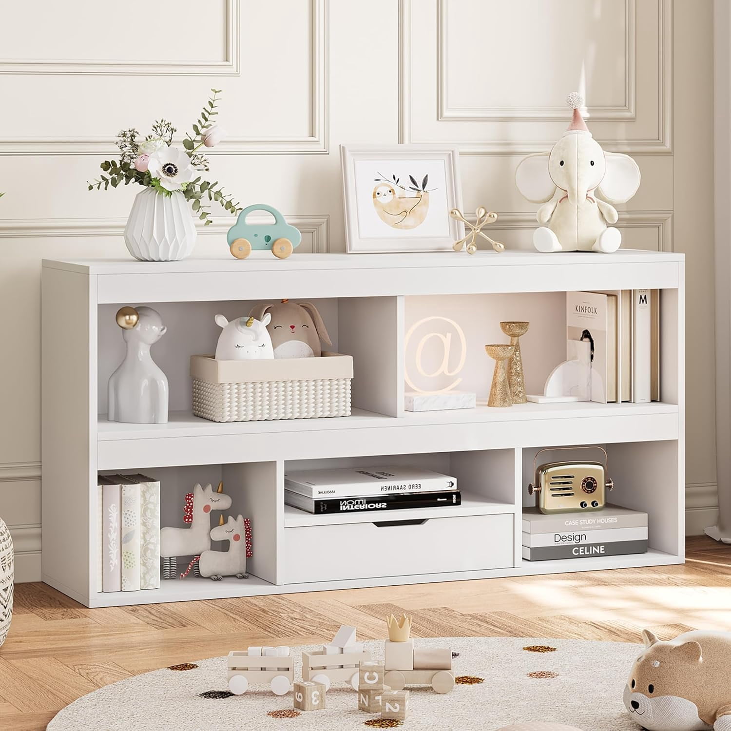Homhougo 2-Tier Kids Bookshelf Toy Storage Organizer, 5 Cube Open ...
