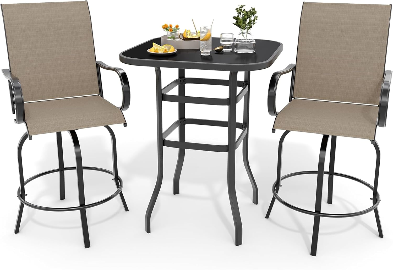 Homhougo 3 Piece Patio Swivel Bar Sets, 3PCS Outdoor High Top Bar Set ...