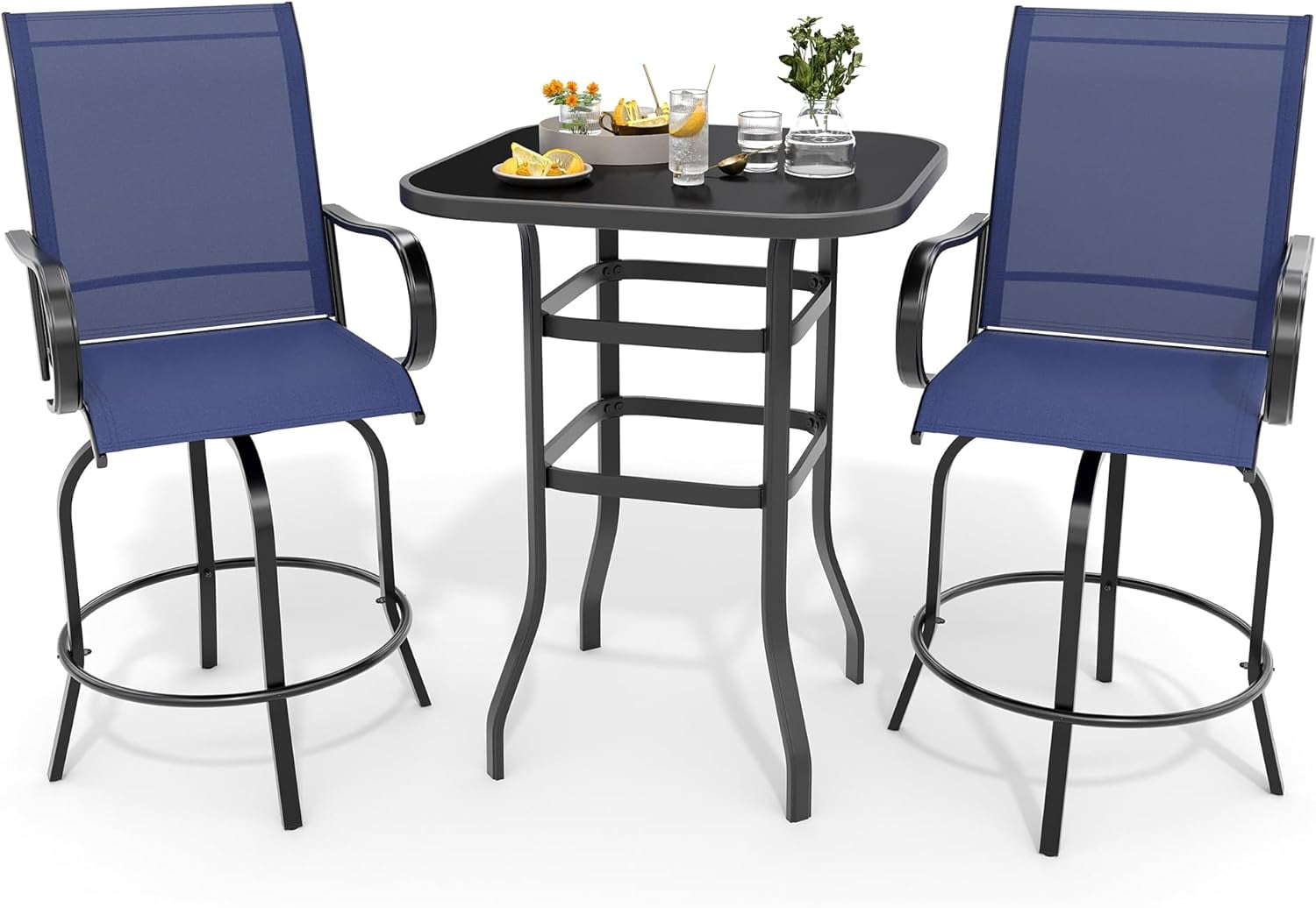 Homhougo 3 Piece Patio Swivel Bar Sets, 3PCS Outdoor High Top Bar Set ...