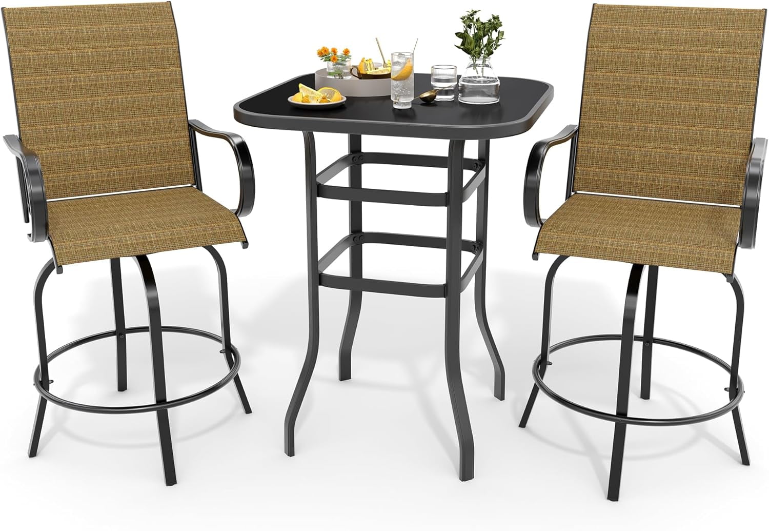 Homhougo 3 Piece Patio Swivel Bar Sets, 3PCS Outdoor High Top Bar Set ...