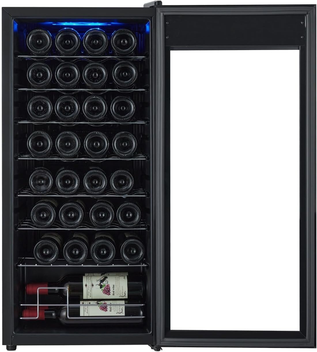Homhougo 32-Bottle Single Zone Wine Refrigerator - Freestanding Cooler ...