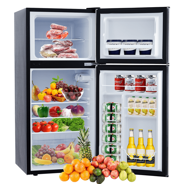 Homhougo—4.5 Cu.Ft Two Door Mini Refrigerator with Freezer, Stainless ...
