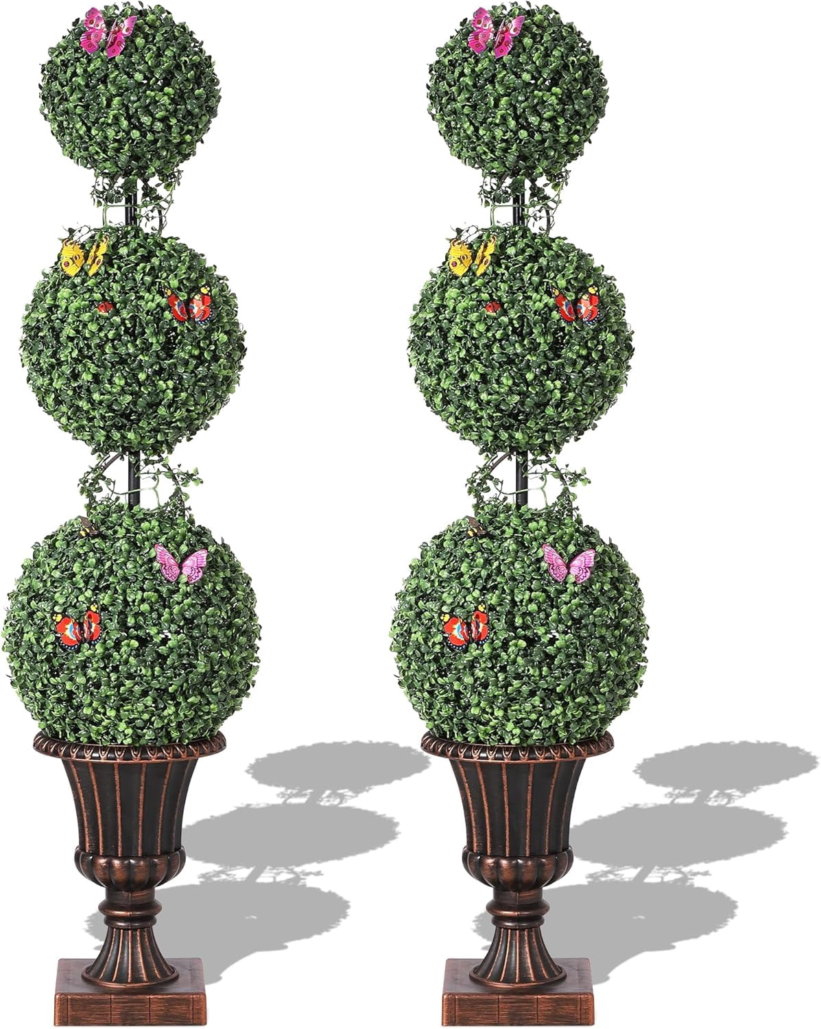Homhougo 4 FT Artificial Triple Ball Topiary Trees with Trophies Flower ...