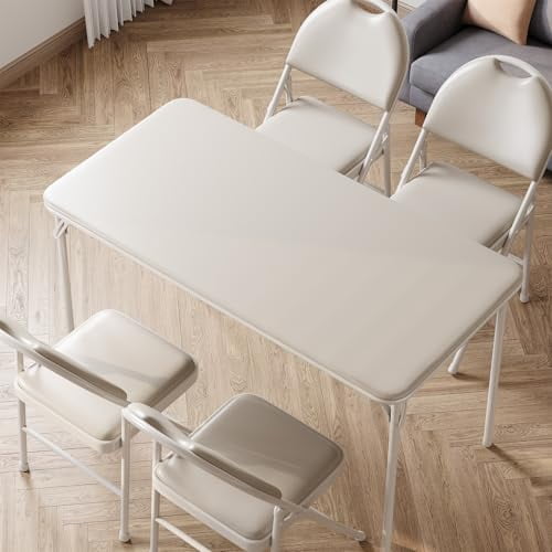 Homhougo 4FT Folding Table and Chairs Set of 5,Portable Card Table and ...