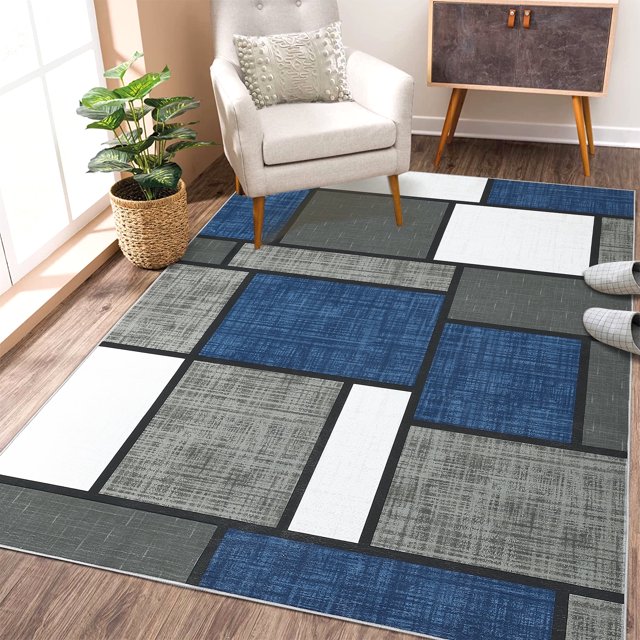 Homhougo- 4x6 Area Rug Modern Geometric Boxes Area Rug Low Pile Soft ...