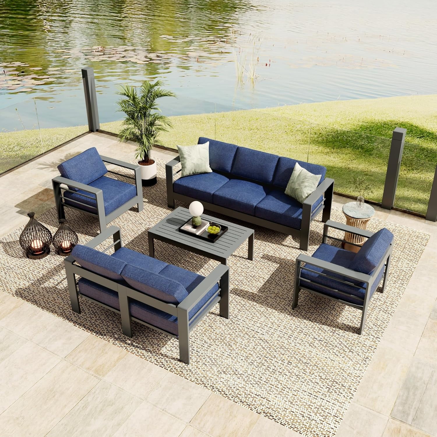 Homhougo 5 Pieces Aluminum Patio Furniture Set Outdoor Sectional