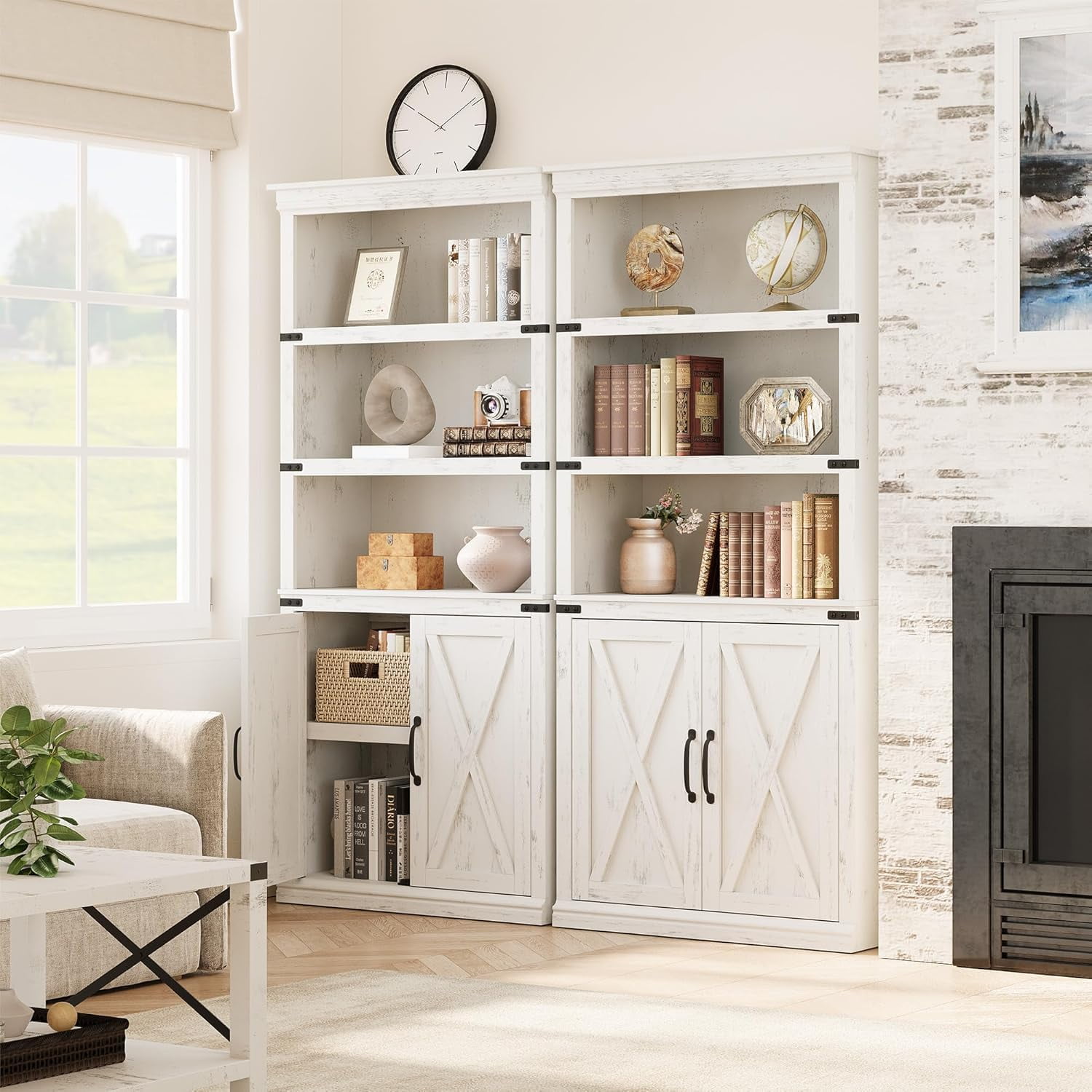 Homhougo 5-Tier Wooden Bookshelves with Cabinet Doors and Bookcases ...