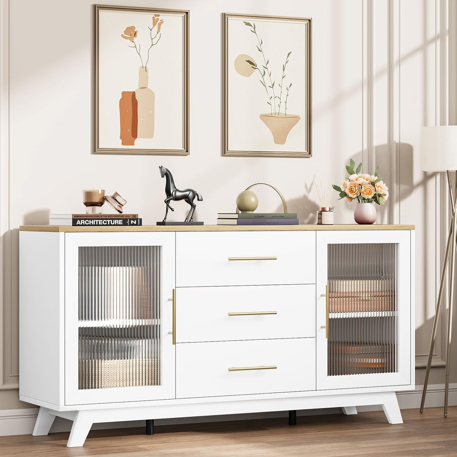 Homhougo 56" Large Sideboard Buffet with Drawer, Buffet Storage Cabinet ...