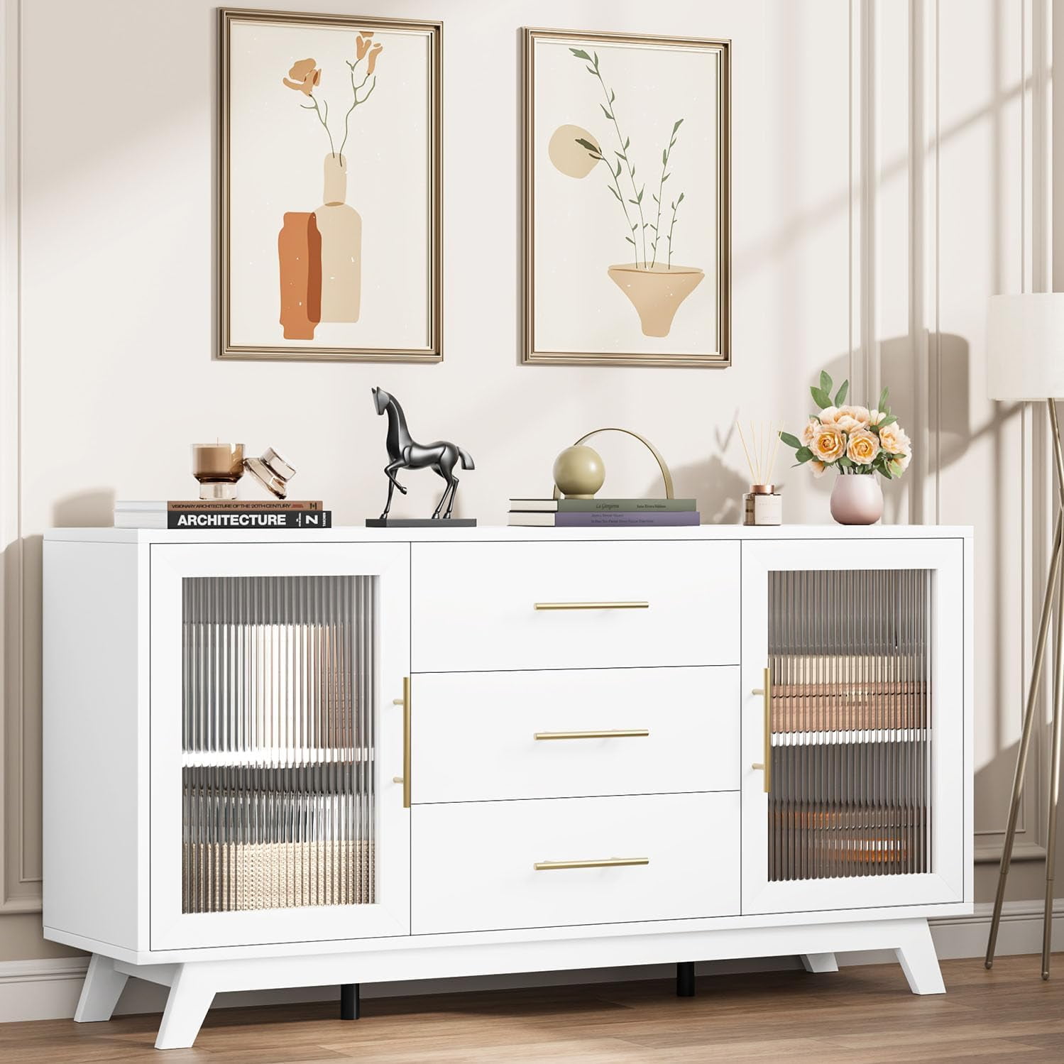 Homhougo 56" Large Sideboard Buffet with Drawer, Buffet Storage Cabinet ...