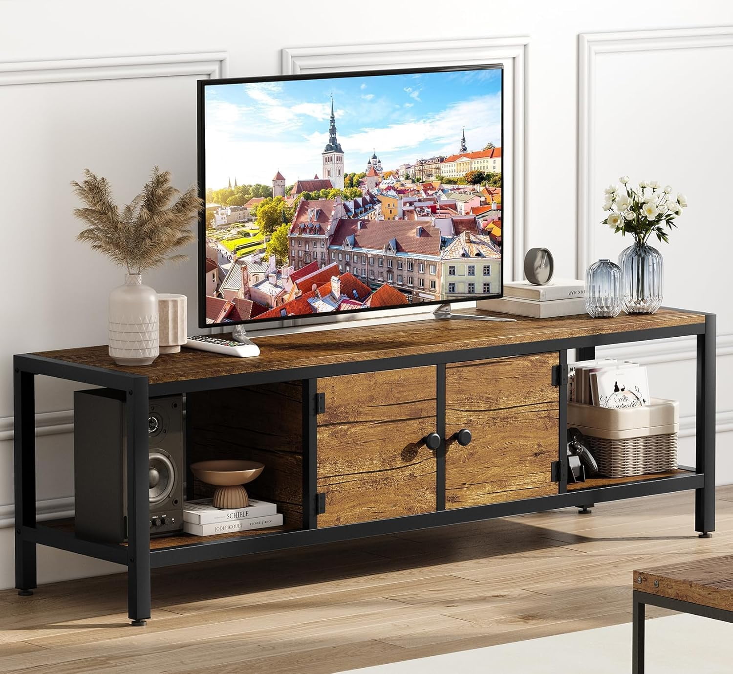 Homhougo 58" TV Stand for Television up to 65 Inches, TV Stand with ...