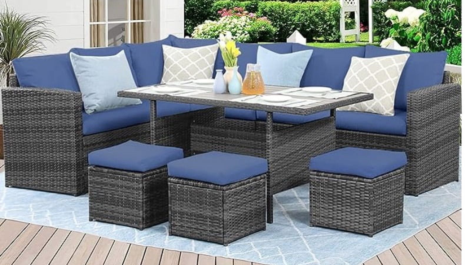 Homhougo 7 Piece Outdoor Patio Furniture Set, PE Wicker Rattan ...