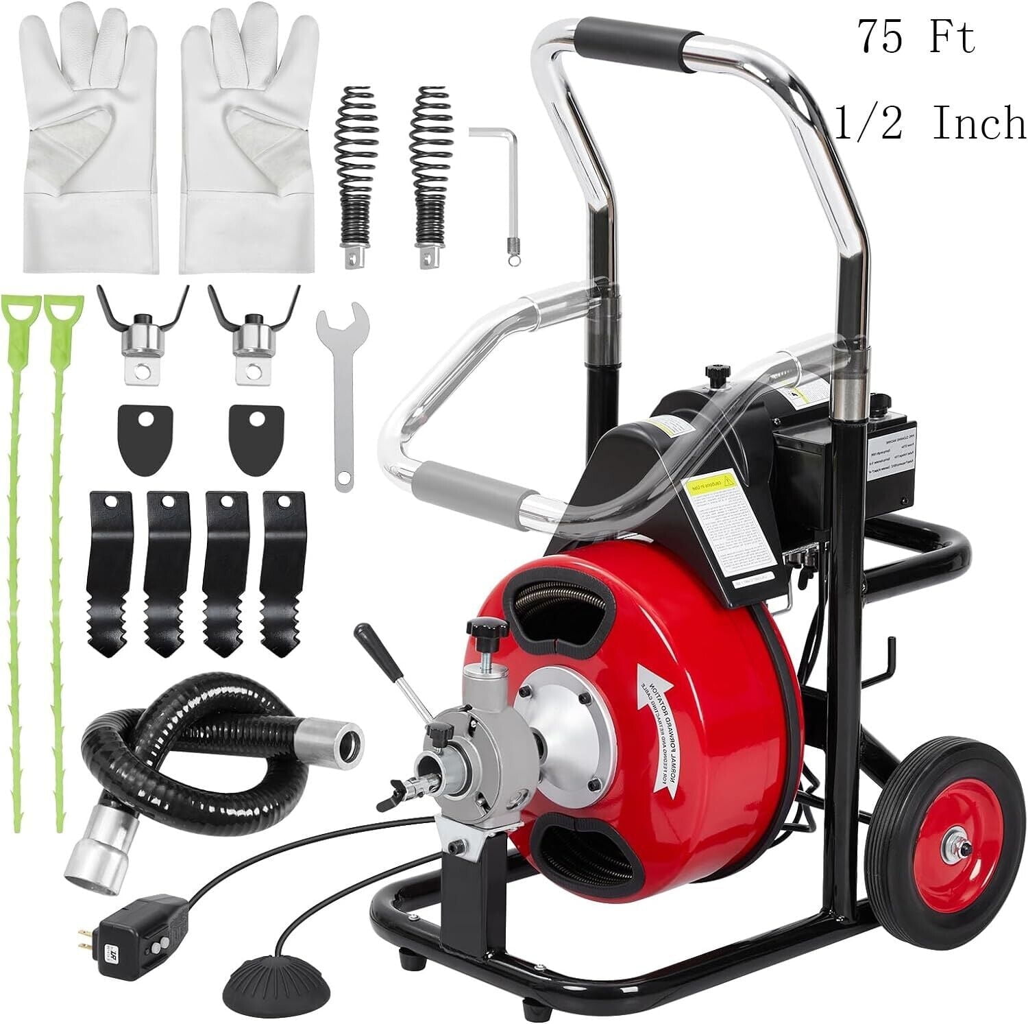 Homhougo—75Ft 1/2" Drain Cleaner Machine Automatic Electric Drain Auger ...