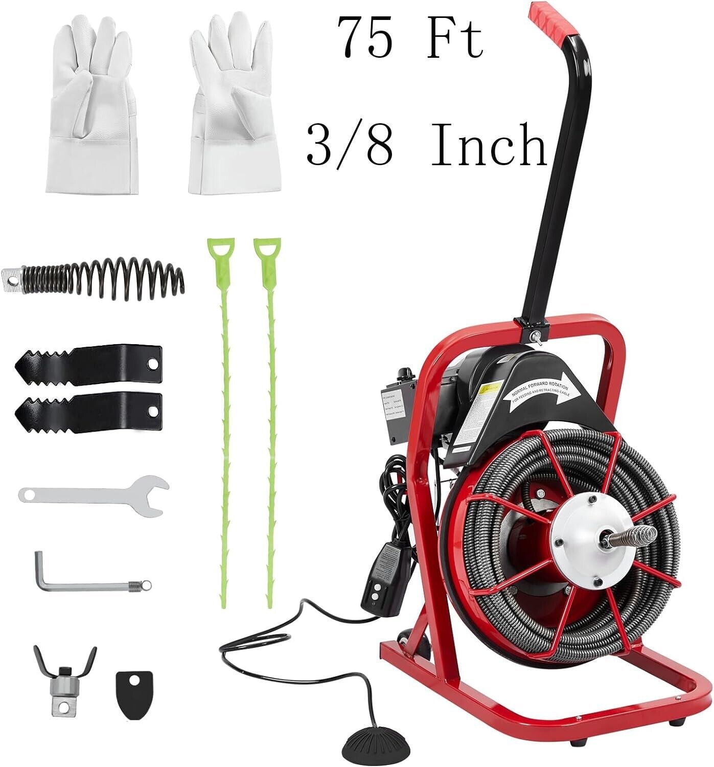 Homhougo—75Ft 3/8" Professional Electric Drain Cleaner Machine Drain ...