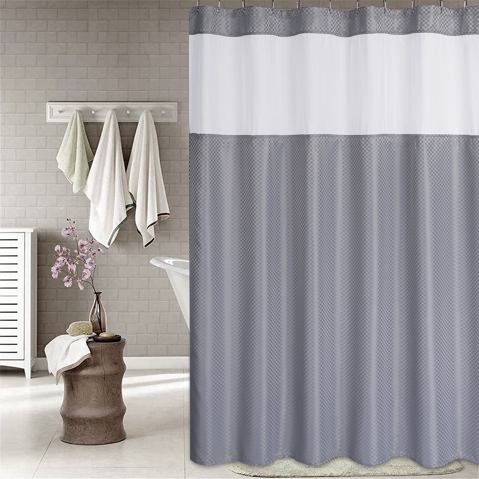 Homhougo—84 inches Tall Extra Long Shower Curtain with Snap-in Liner ...